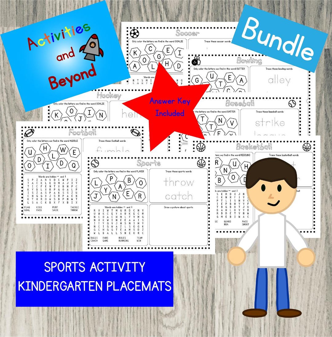 BUNDLE Sports Activity Page Placemats Preschool, Kindergarten, 7 Sports ...