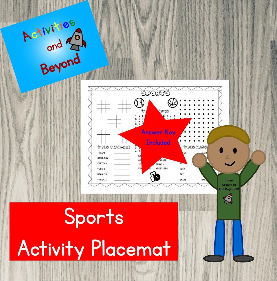 Printable Sports Placemat - Activity Page Placemat, Sports, Dot Game ...