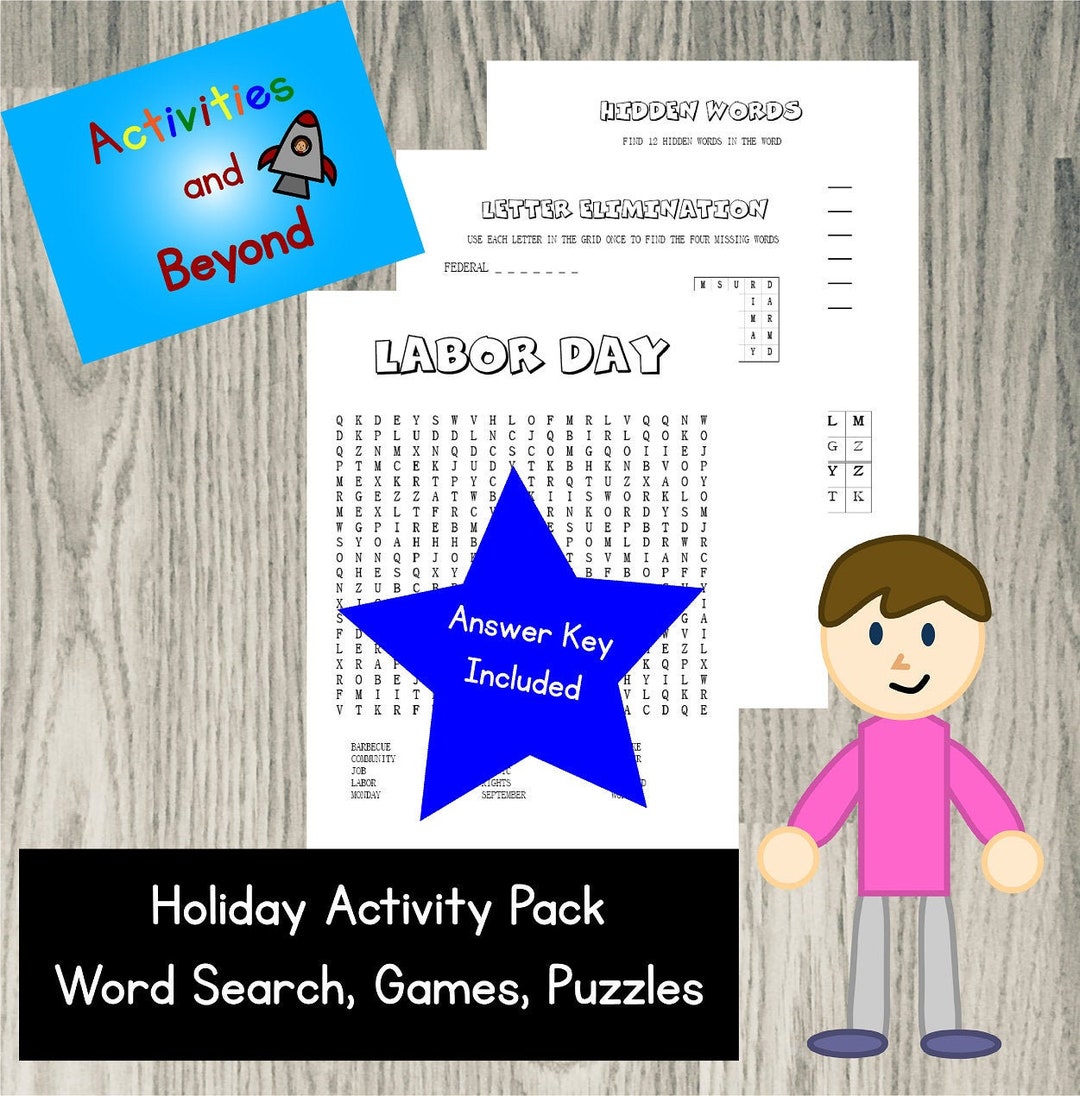 Printable Labor Day Holiday Activity Pages Word Search, Word Scramble ...