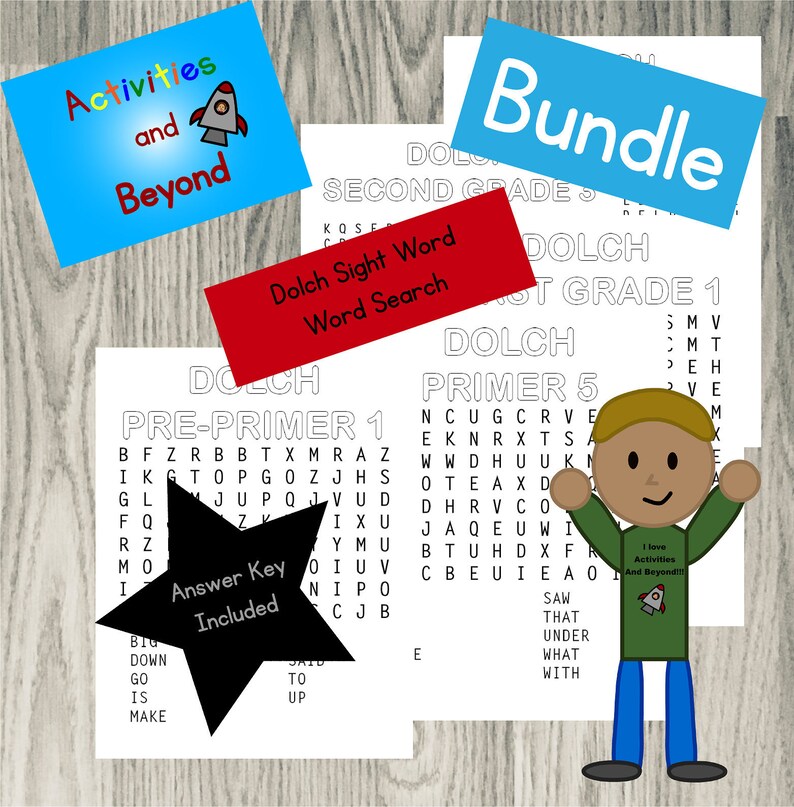Bundle Printable Dolch Sight Words Word Search Pre Primer, Pre-k ...