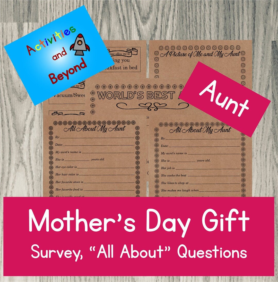 Printable Aunt Mother's Day Questionnaire Gift All About Aunt Survey ...