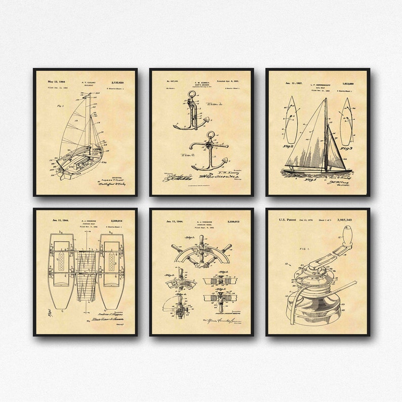 Sailing Decor Set of 6 Nautical Prints Ship Posters Boat - Etsy
