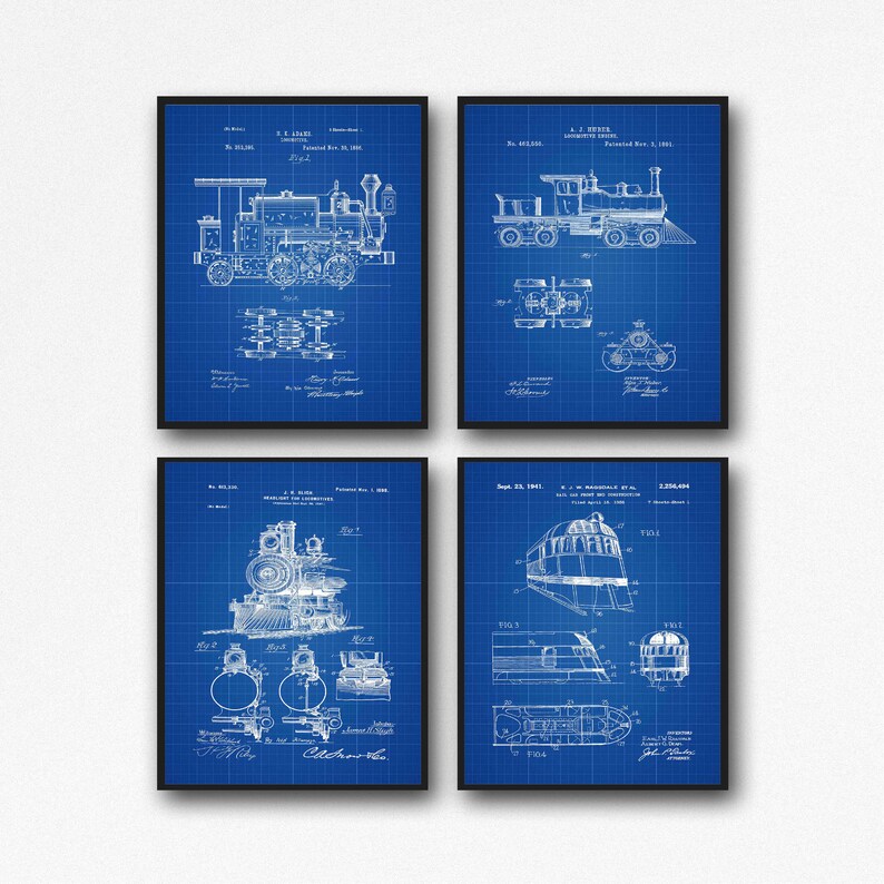 Locomotive Invention Posters Train Blueprints Train Gift Set of Prints ...