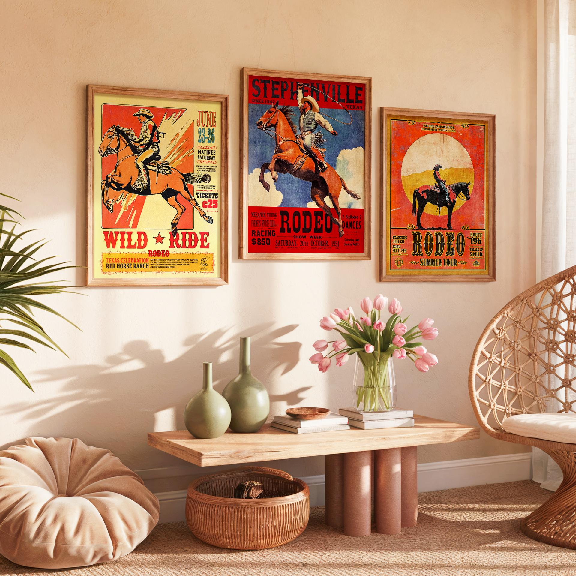 Vintage Rodeo Poster Set of 3: Rustic Western Wall Art - Etsy