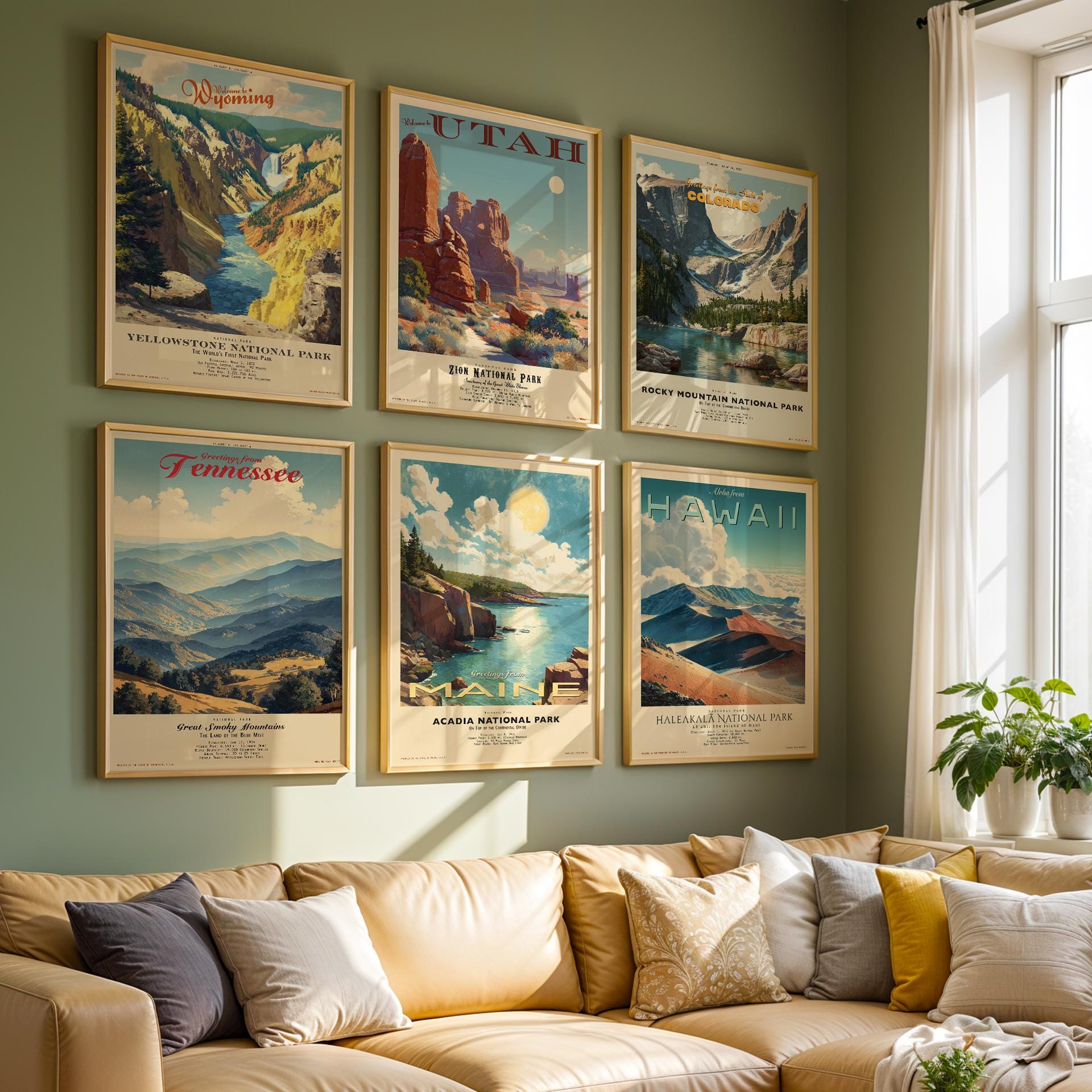 US National Parks Posters Set of 6 | Travel Landscape Prints | Retro ...