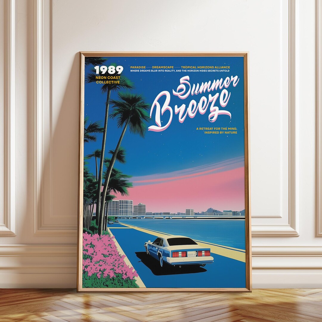 Neon Sunset Miami Art Print: 80s Retro Summer Breeze Poster - Etsy