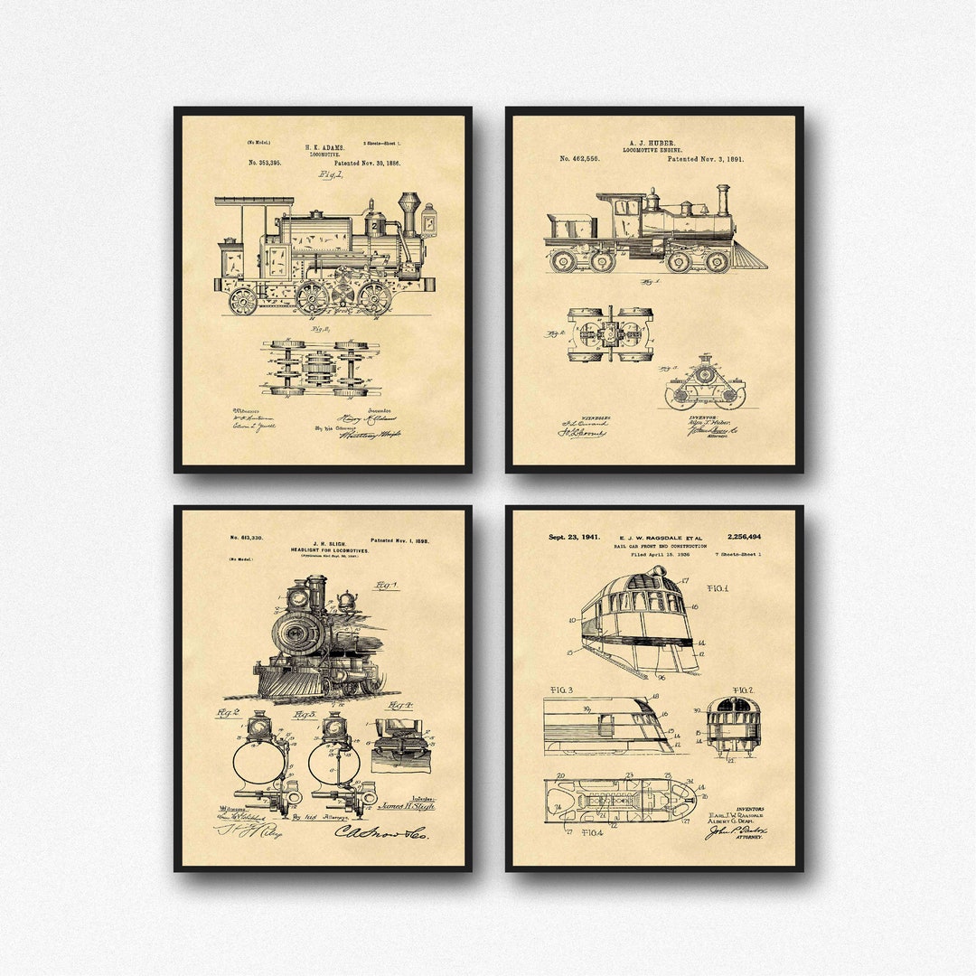 Locomotive Invention Posters Train Blueprints Train Gift Set of Prints ...