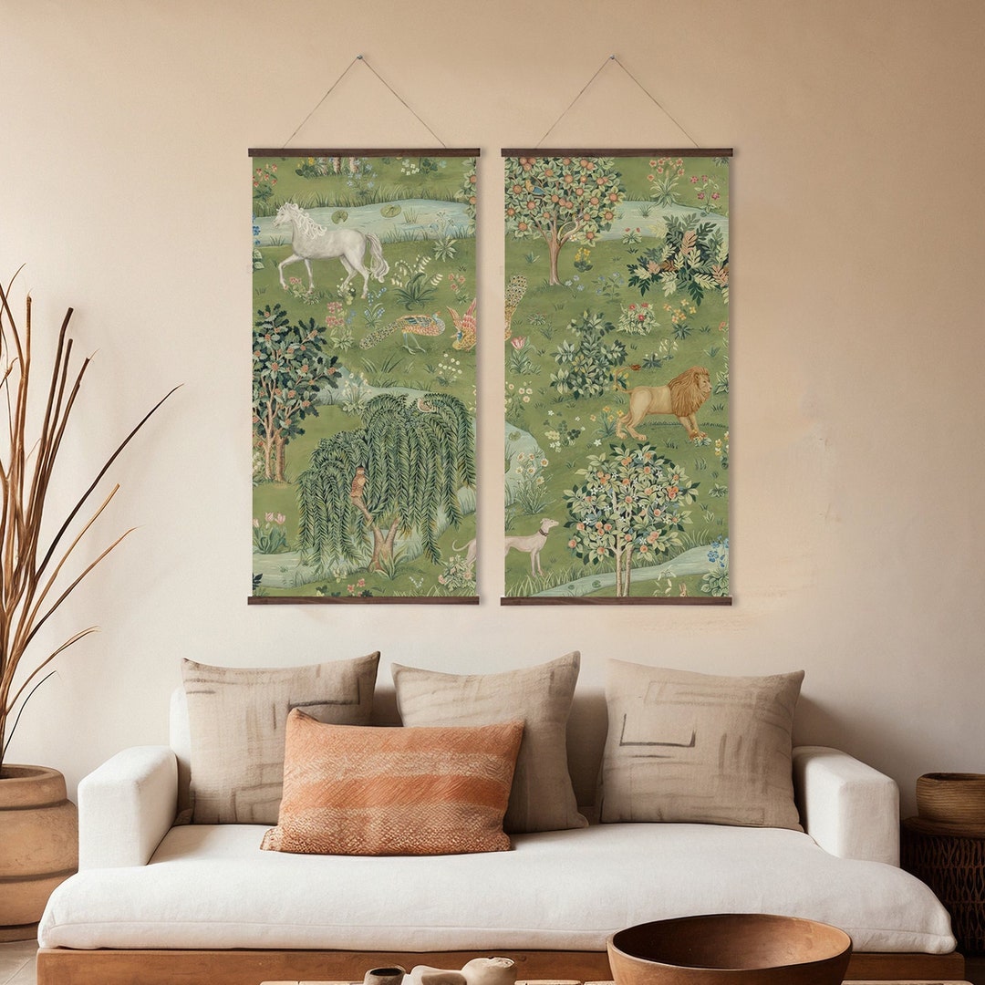 Forest Landscape Wall Hanging Set of Nature Scene Plants and Animals ...