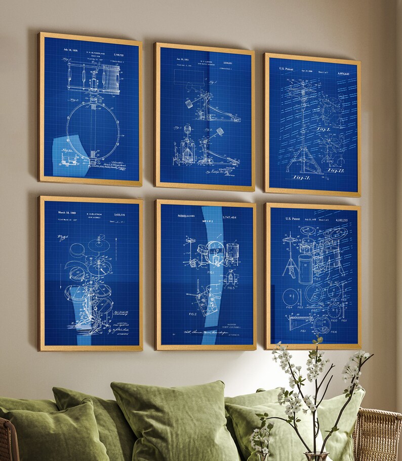 Drum Kit Patent Art Print Set: Retro Music Room Decor - Etsy