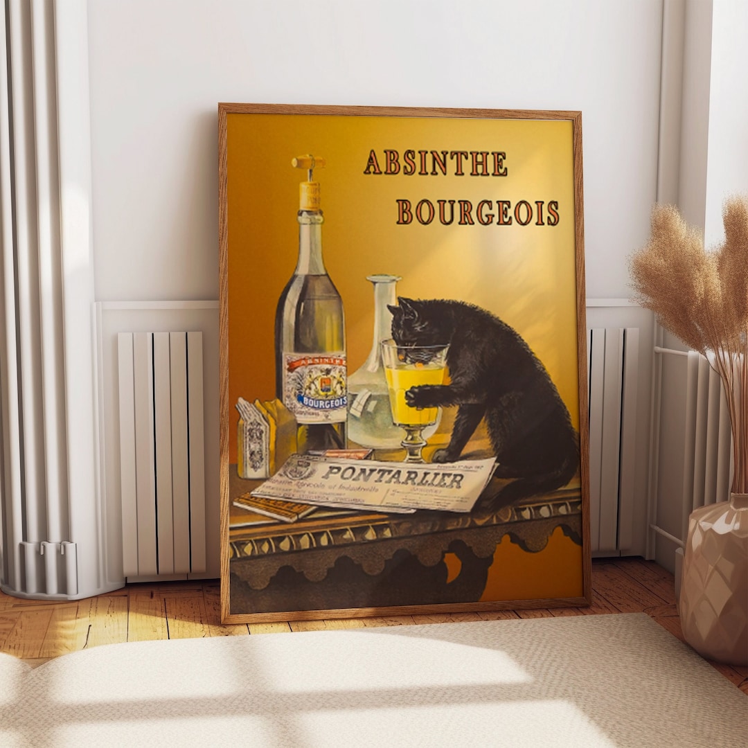 Vintage Absinthe Bourgeois Black Cat Poster for Bar and Pub Wall Decor ...
