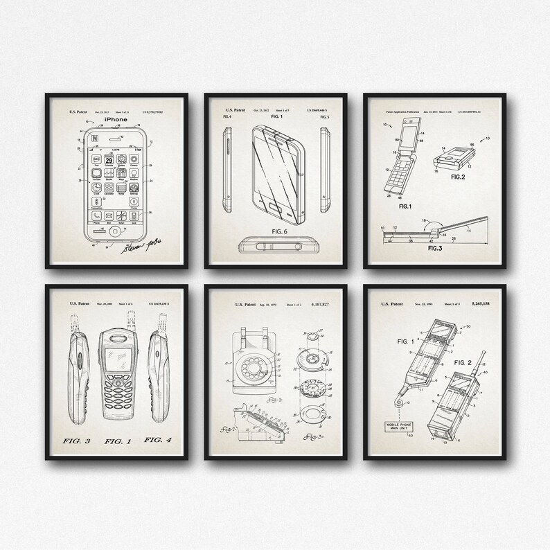 Phone Patent Prints Set of Phone Posters Apple Iphone Samsung | Etsy