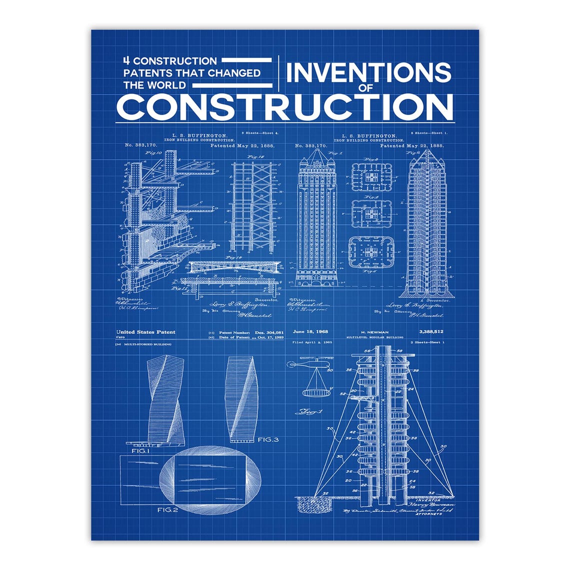 Construction Inventions Patent Art Print – Architect Blueprint Poster ...