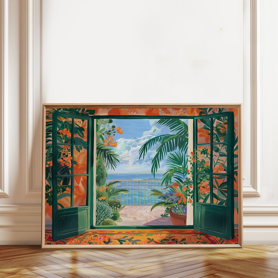 Ocean View and Lush Garden Poster - Tropical Paradise Balcony View Wall ...