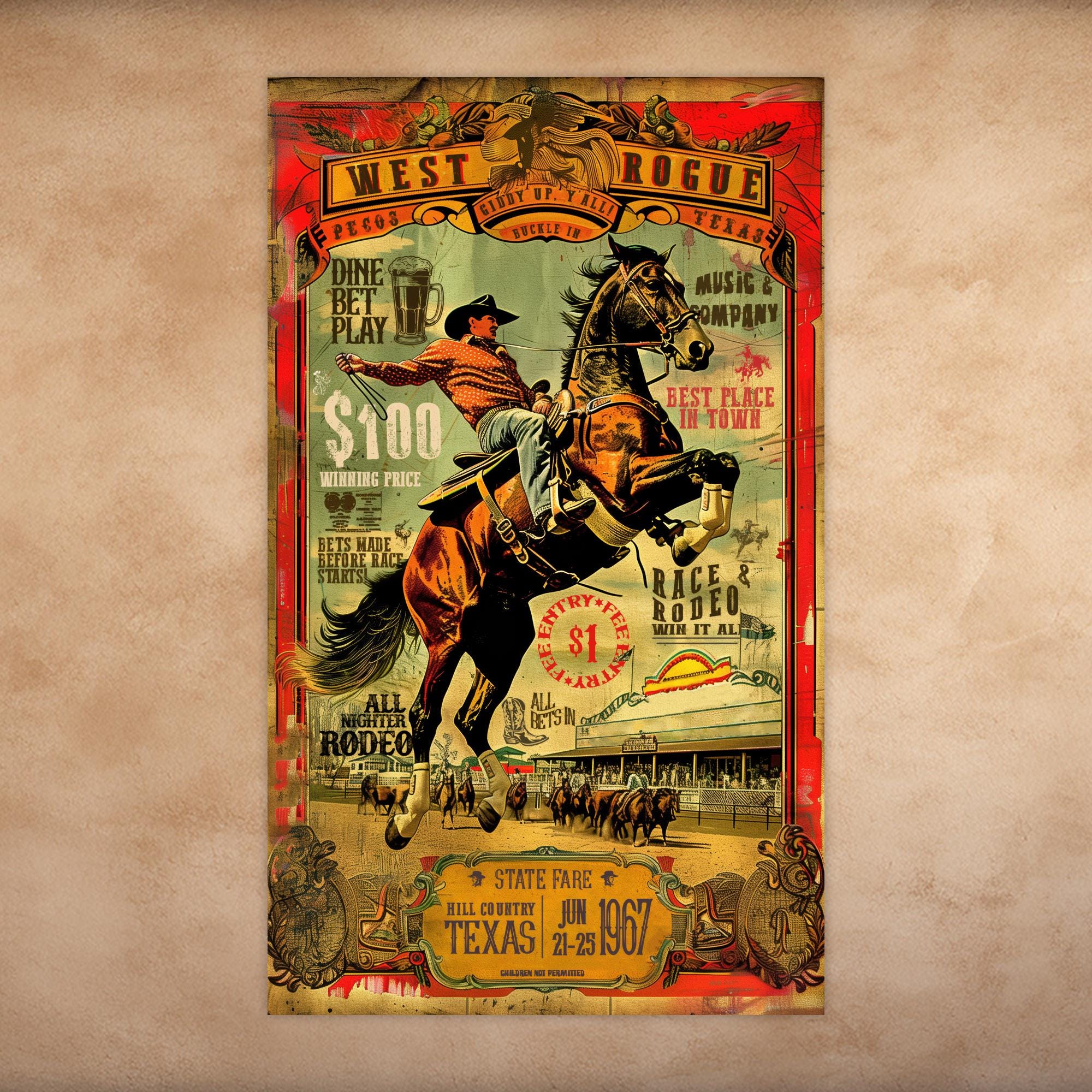 Vintage Rodeo Art Print: 1967 Texas State Fair Poster - Etsy