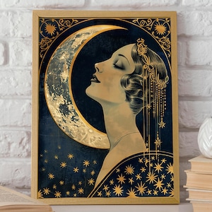 Lady and Moon Poster - Moonlight Sonata Art Deco - Gatsby Night Sky ...