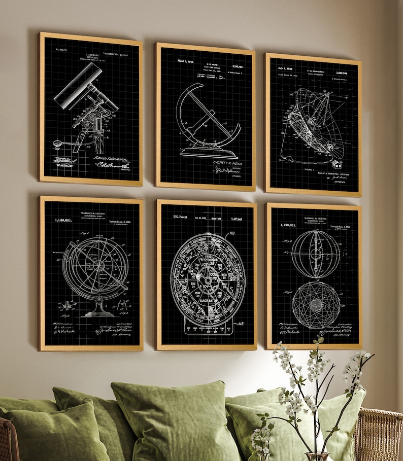Astronomy Inventions Patent Art Print Set: Telescope, Globe, Sundial - Etsy