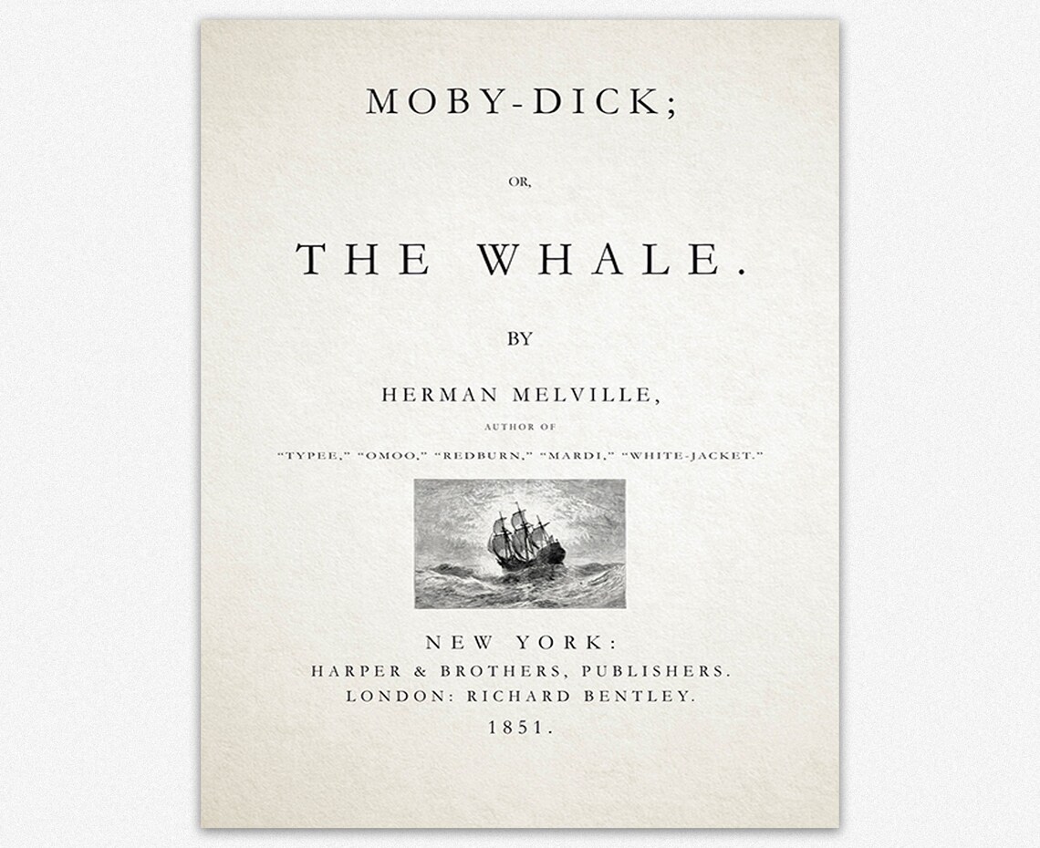 Moby Dick Title Page American Novel Book Page - Etsy
