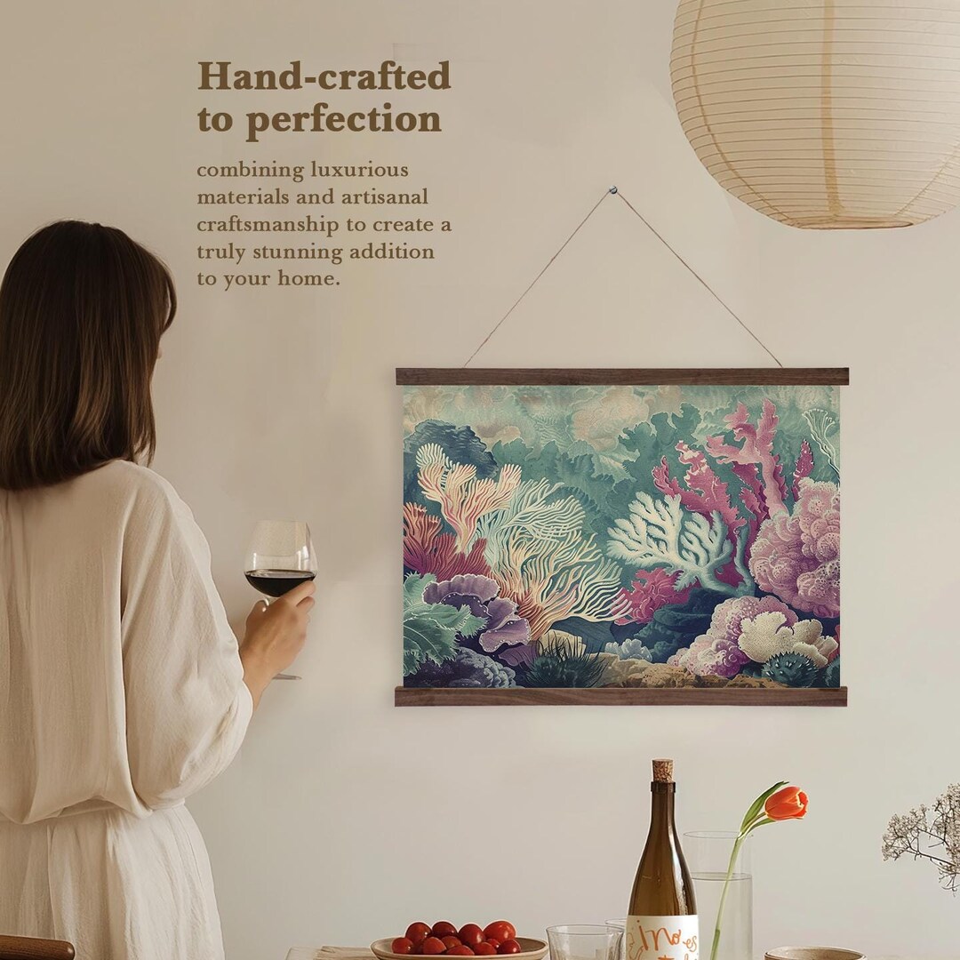 Coral Reef Wall Hanging Retro Marine Life Coastal Home Decor Printed on ...