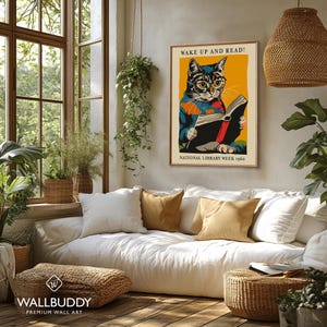 Cat Reading Poster - Wake up and Read! - National Library Week 1960 ...