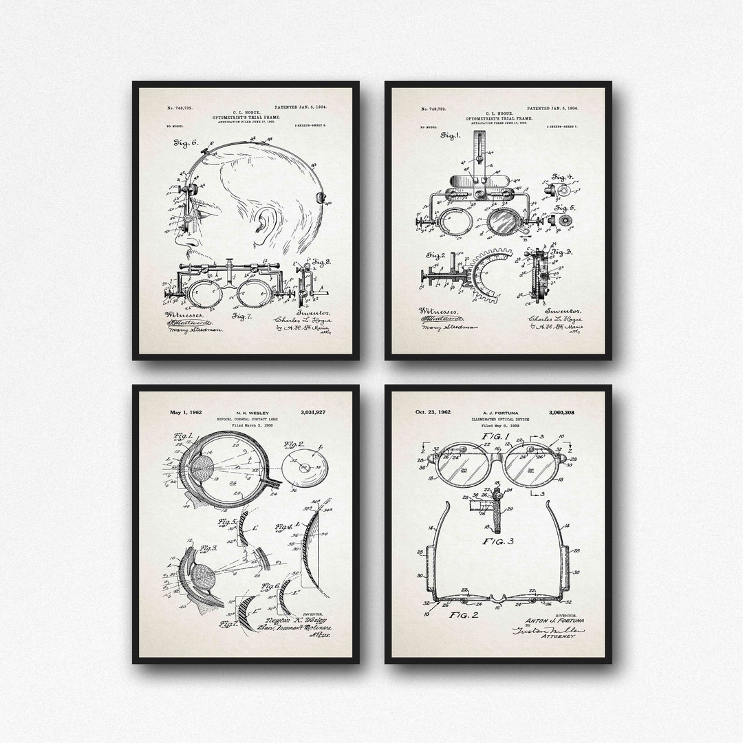 Ophthalmology Inventions Optician Wall Art Eye Anatomy Set of 4 Prints ...