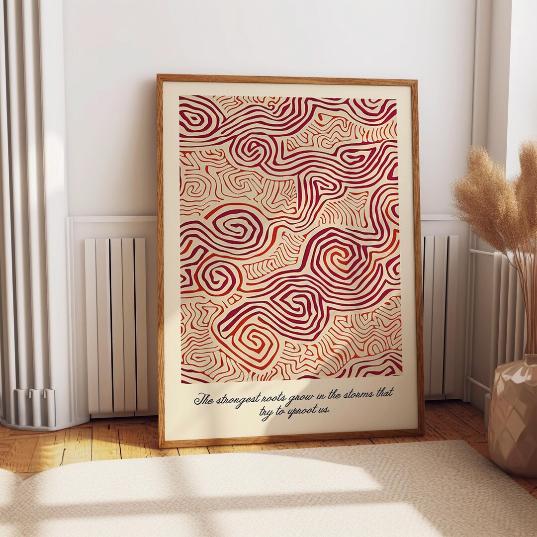 Earthy Red Beige Swirl Wall Art Abstract Root Pattern Print Modern ...