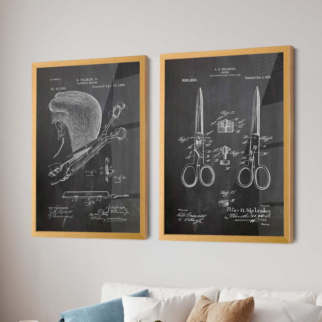 Timeless Barbering: Set of 2 Patent Posters Perfect Barber Shop Decor ...