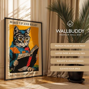 Cat Reading Poster - Wake up and Read! - National Library Week 1960 ...