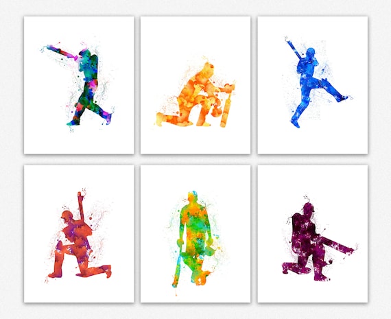 Cricket Posters Cricket Wall Art Set of 6 Modern Cricket - Etsy