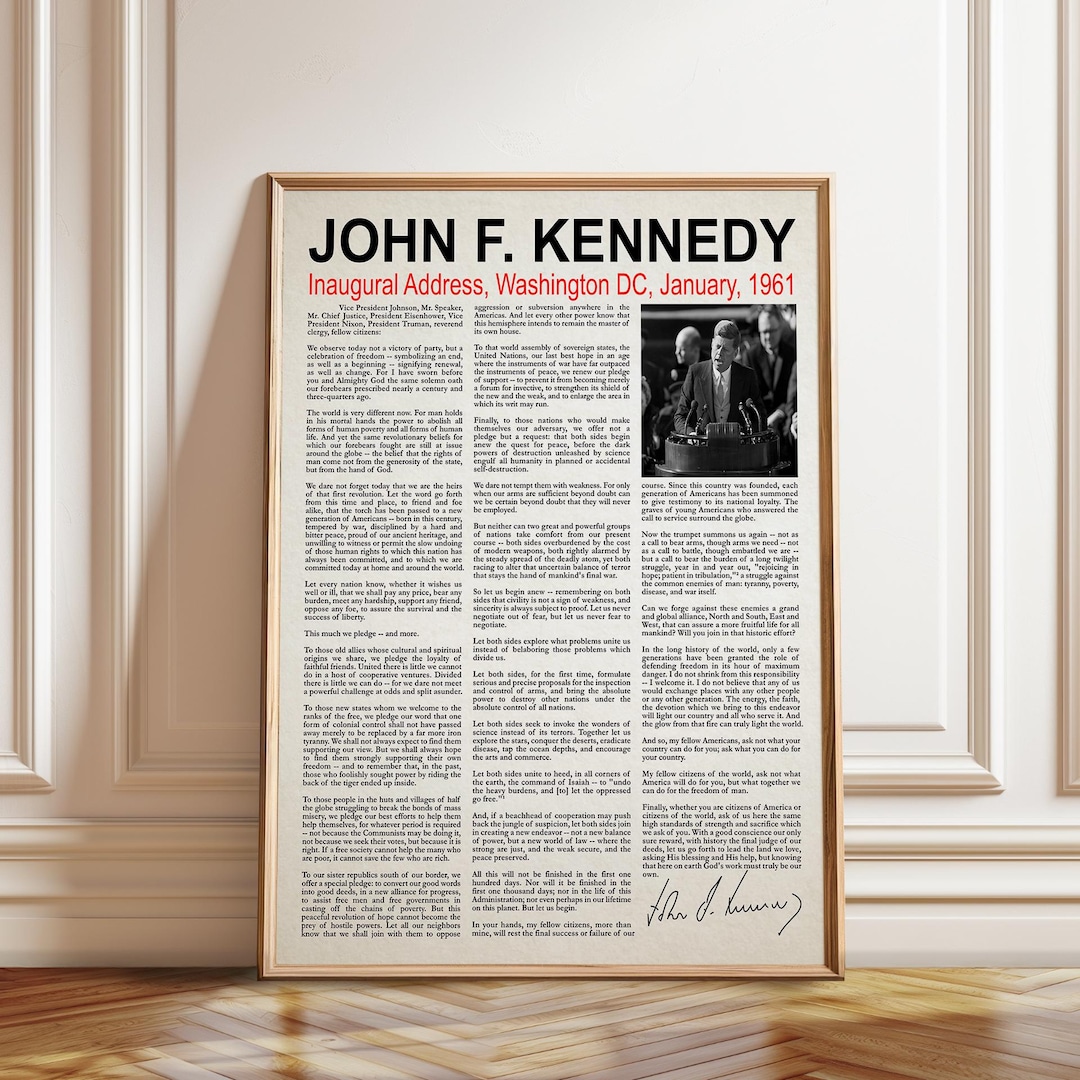 JFK Inauguration Speech Poster: American History Print, Framed Canvas ...