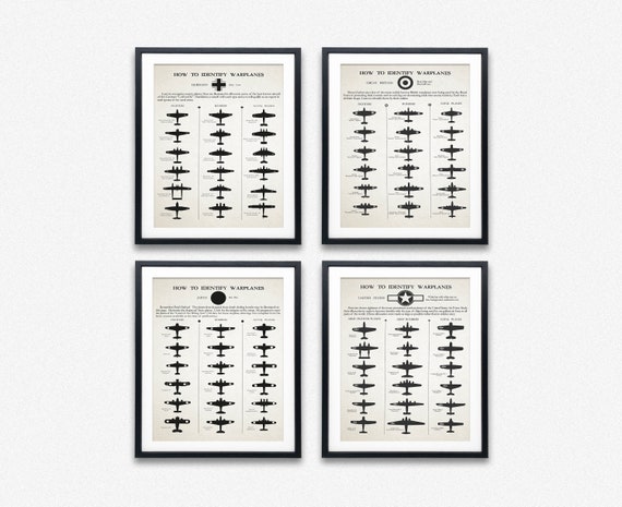 WWII Warplanes Chart Set of 4 Military Aviation Prints | Etsy