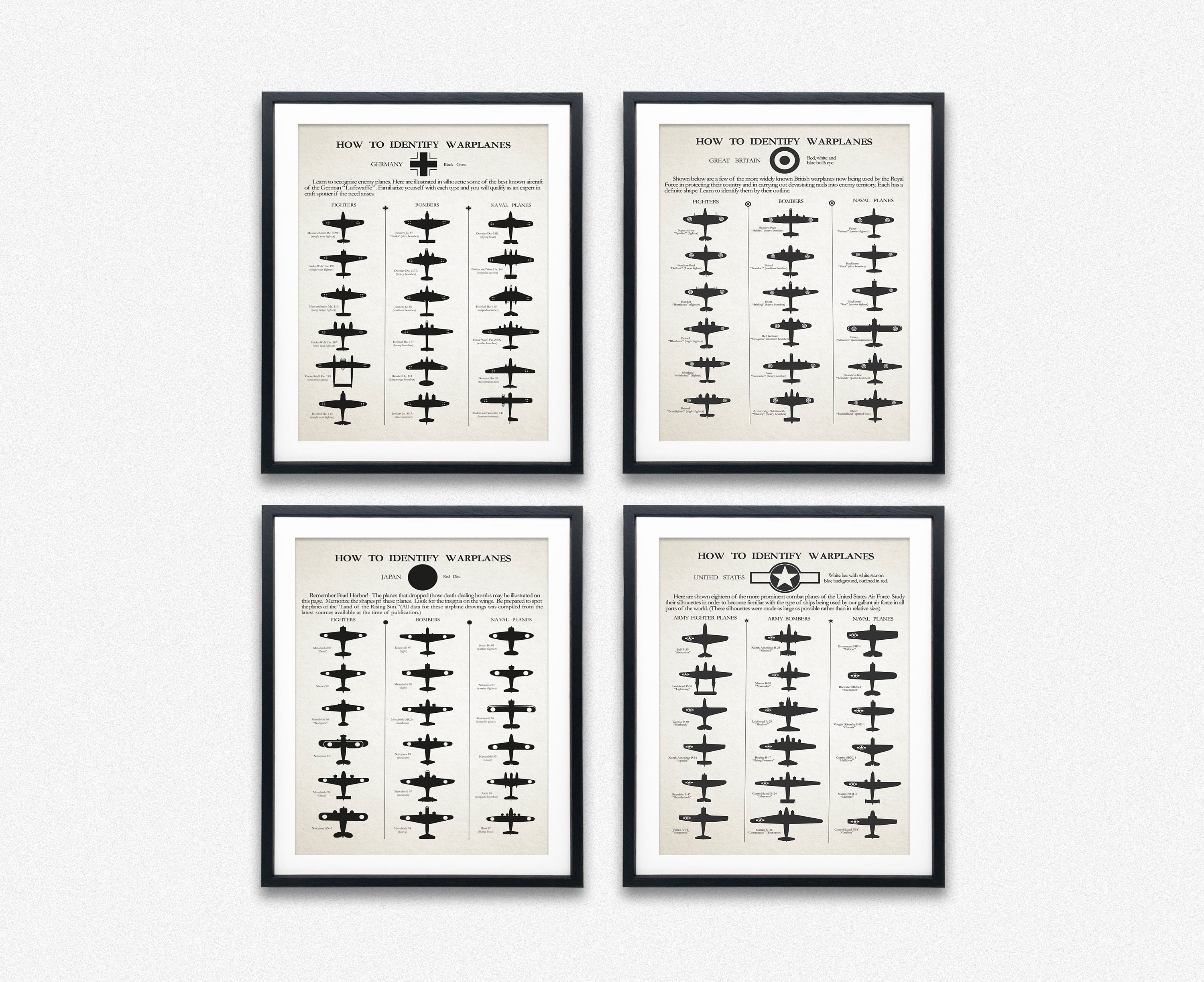 WWII Warplanes Chart Set of 4 Military Aviation Prints - Etsy