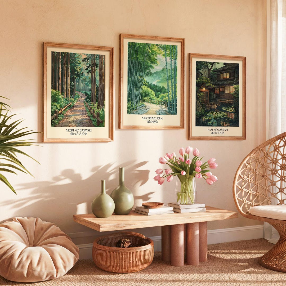 Japanese Forest Pathway Art Print Set: Zen Garden Wall Decor - Etsy