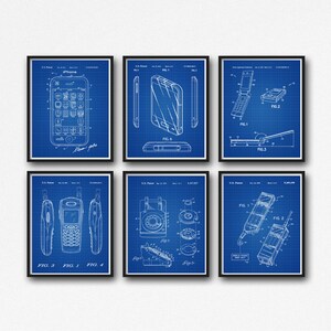 Phone Patent Prints Set of Phone Posters Apple iPhone Samsung Rotary ...