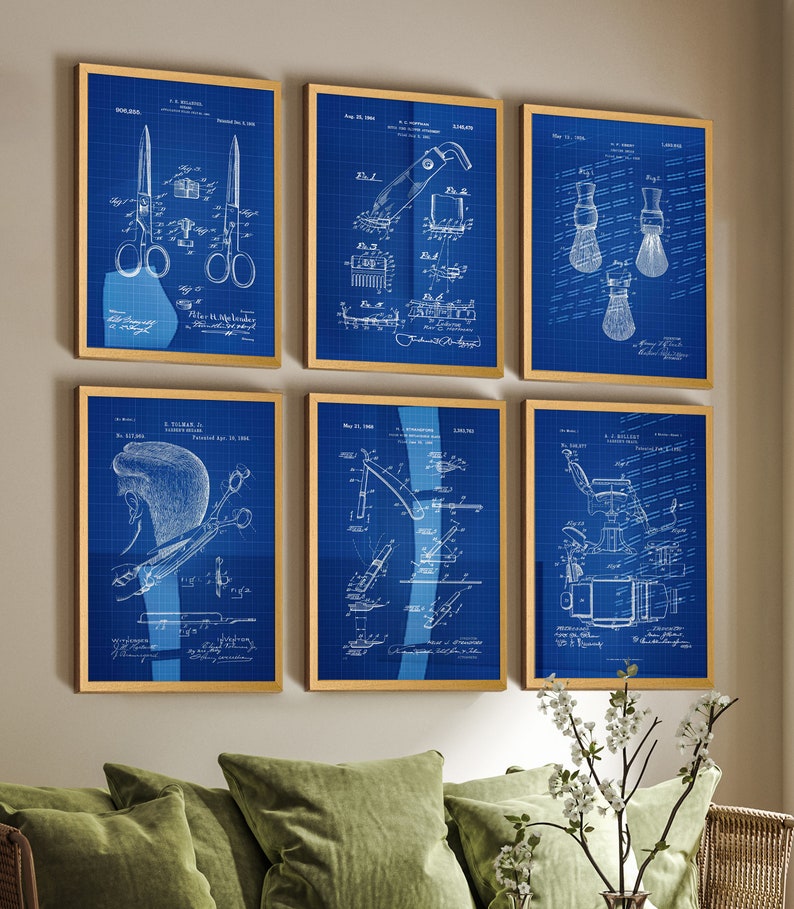 Barber Patent Art Print Set: Vintage Hair Stylist Tool Posters - Etsy