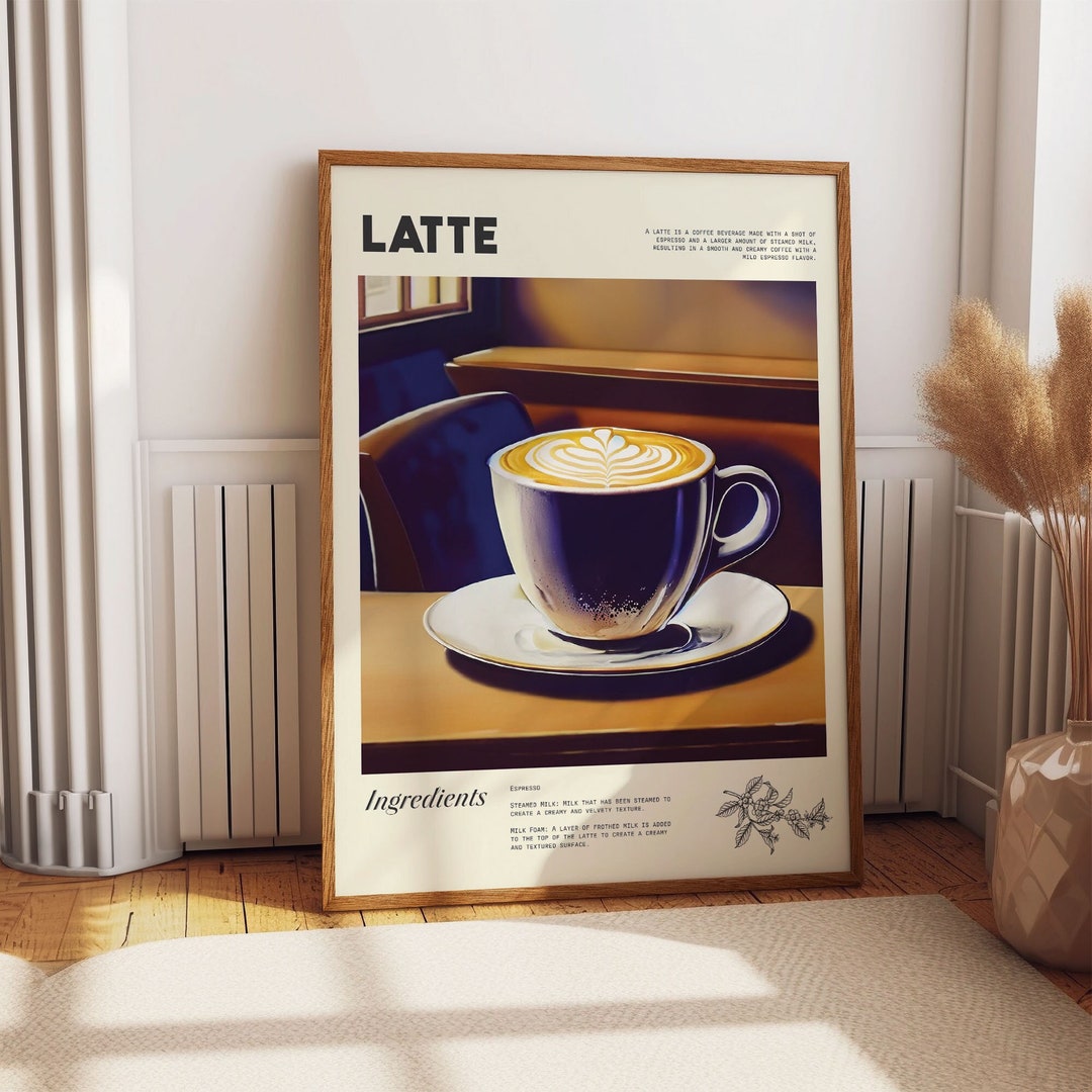 Latte Coffee Poster Chic Wall Art for Coffee Docks, Cafes, and Barista ...