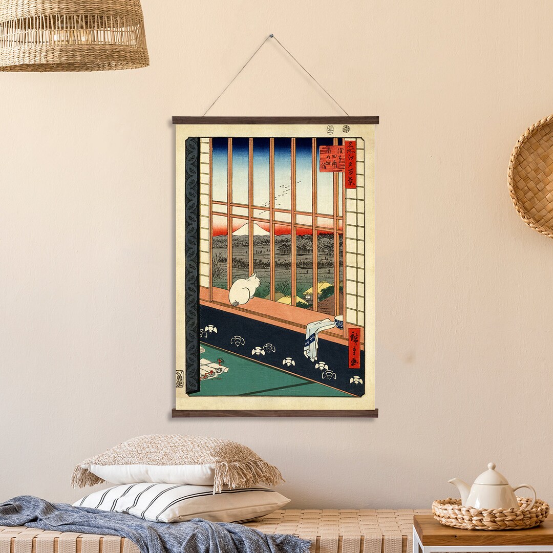 Japanese Ukiyo-e Cat and Mount Fuji Wall Hanging Traditional Japanese ...