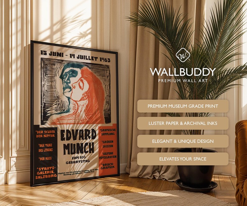 Edvard Munch 'the Kiss' Exhibition Poster: Fine Art Print - Etsy