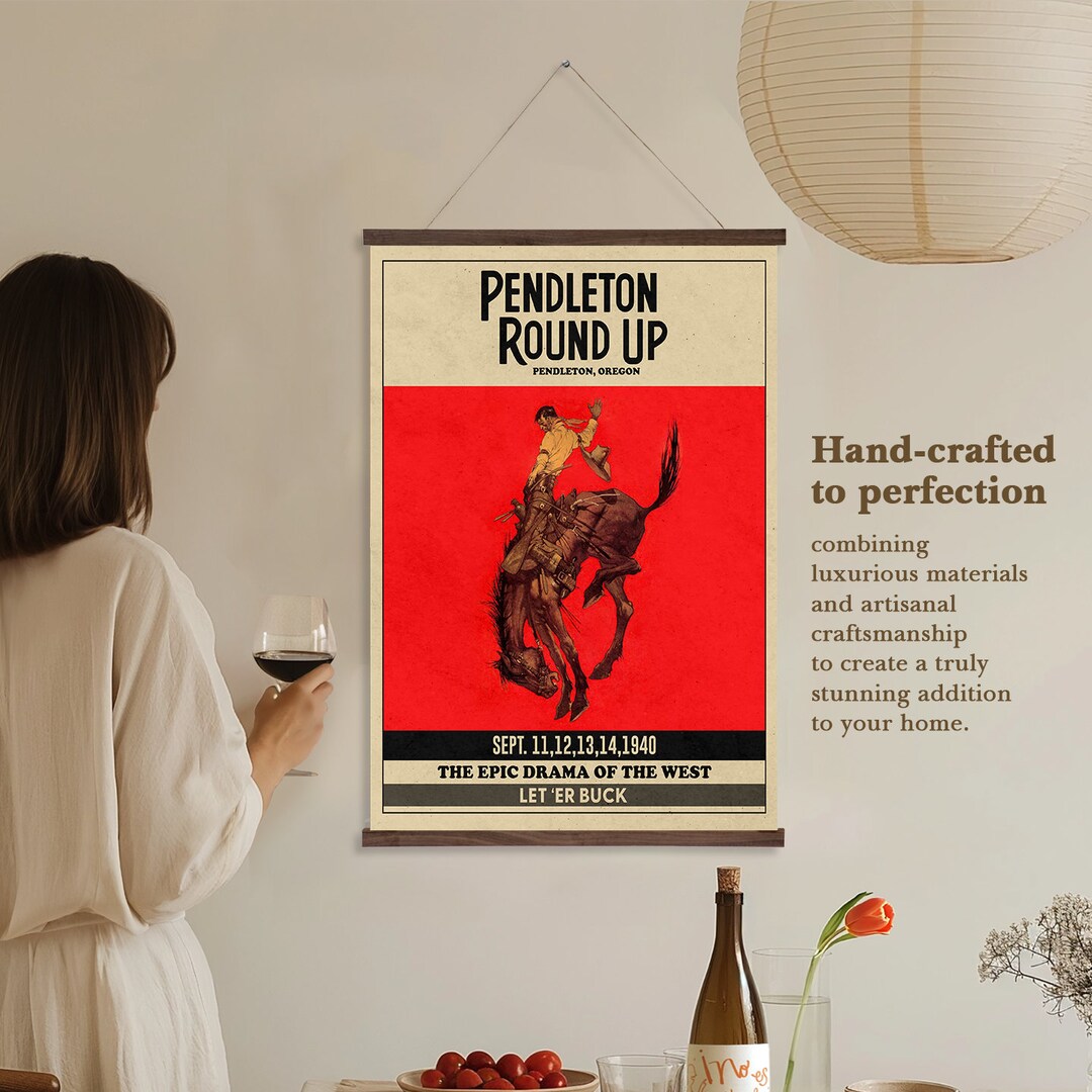 Vintage Pendleton Round-up Wall Hanging - Let 'er Buck Rodeo Cowboy ...