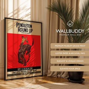 Pendleton Round-up Rodeo Poster: Cowboy on Bronco, Western Wall Art - Etsy