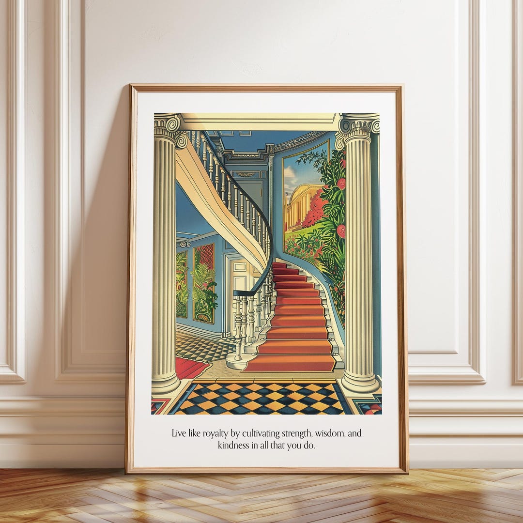 Grand Staircase Print – Regal Interior Architectural Artwork – Elegant ...