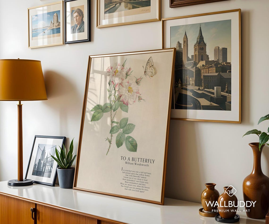 William Wordsworth Poem Art Print: Butterfly & Roses Botanical ...