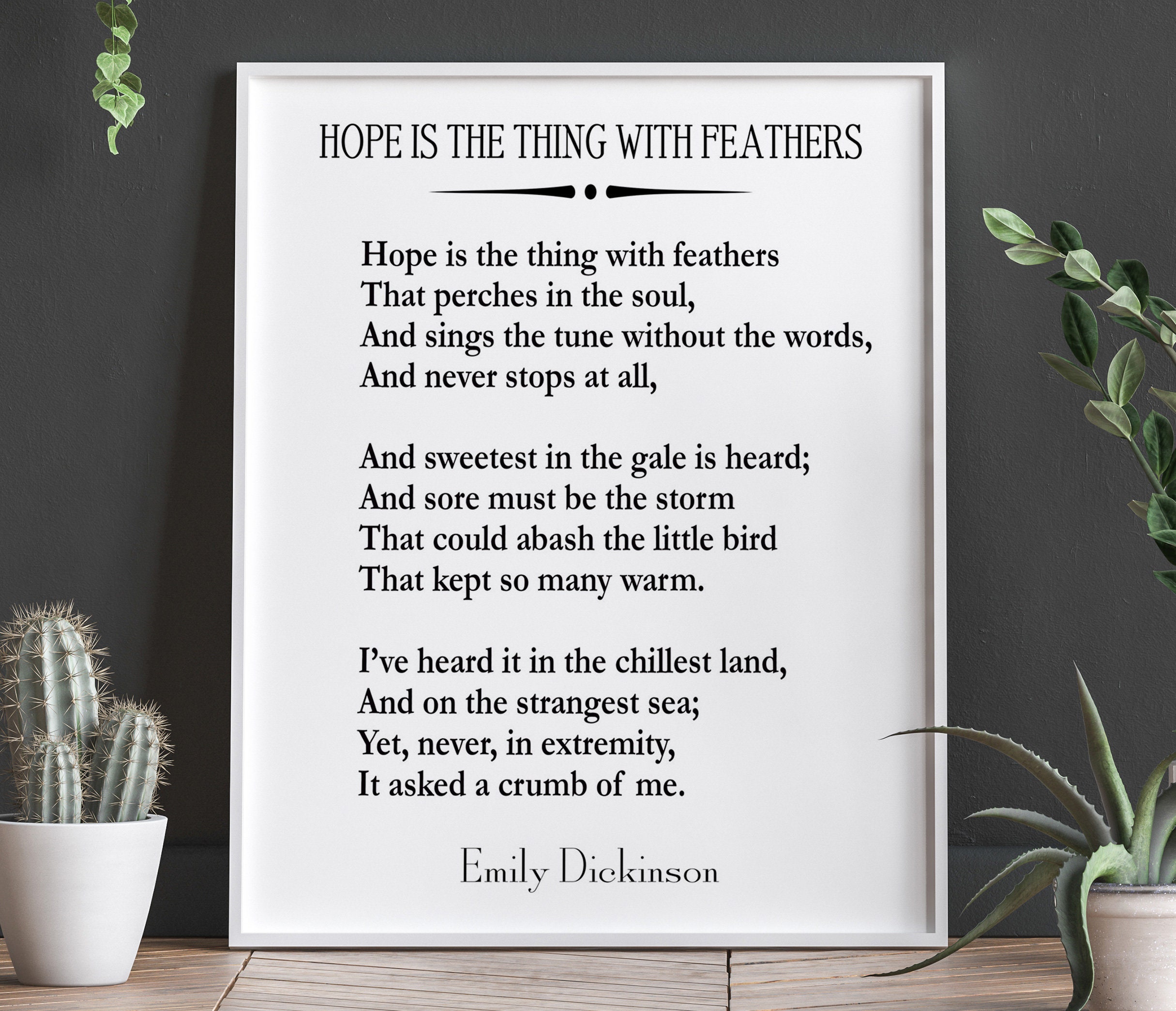 Hope is the Thing With Feathers by Emily Dickinson Poem Emily - Etsy