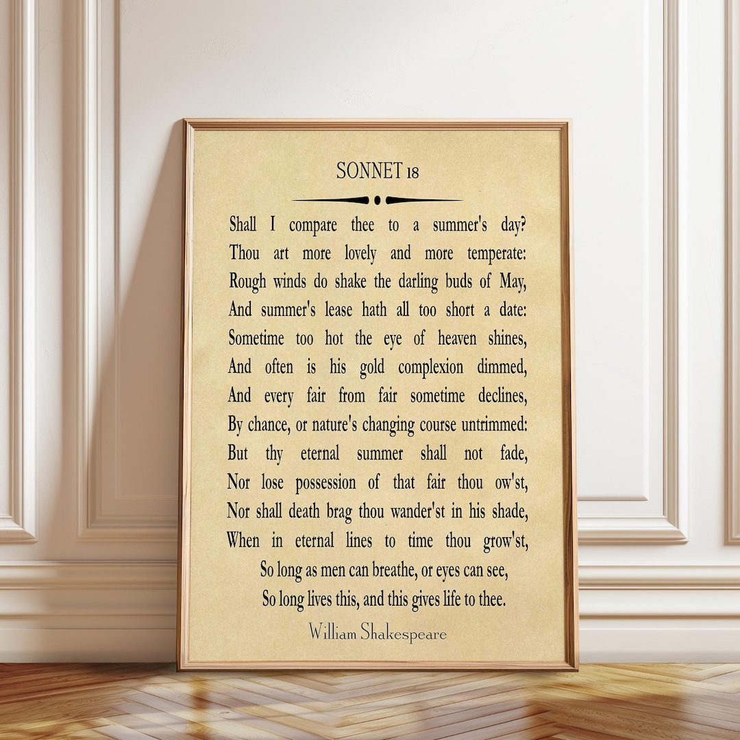 Shakespeare Sonnet 18 Print: Romantic Poetry Poster, Framed Canvas Art ...