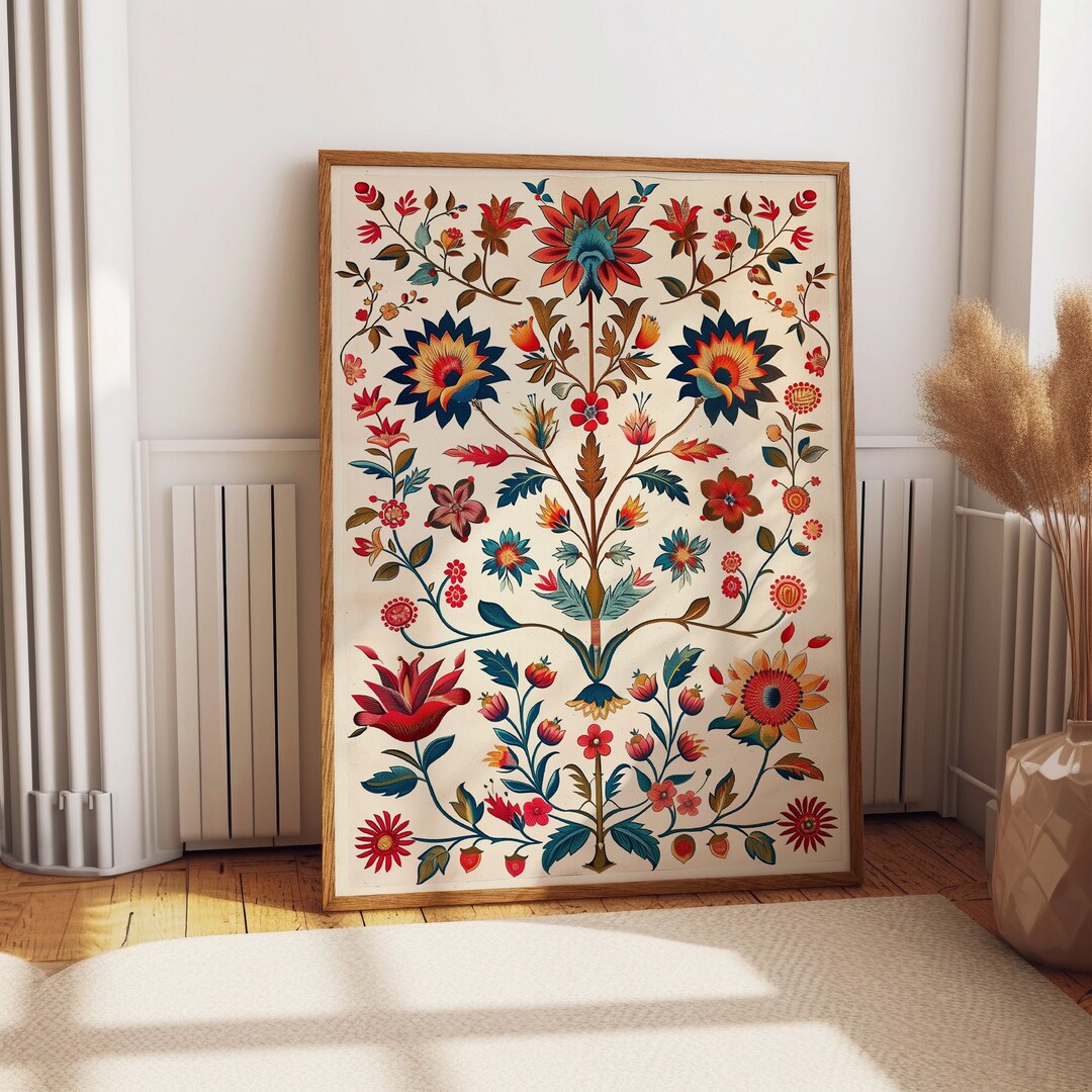 Traditional Indian Floral Art Poster Vibrant Botanical Illustration ...