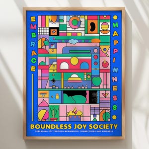 Vibrant Abstract Joy Poster - Inspirational Geometric Design Wall Art ...