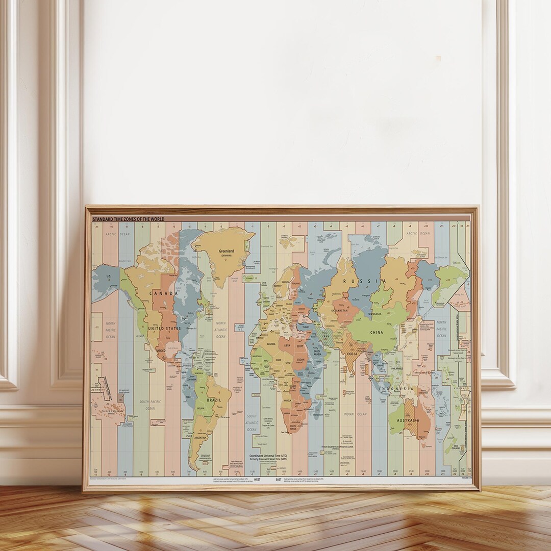 World Time Zone Map: Educational Geography Poster or Canvas Print - Etsy