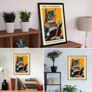 Cat Reading Poster - Wake up and Read! - National Library Week 1960 ...