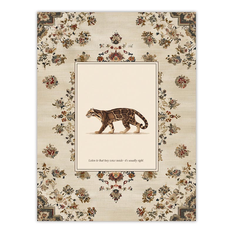 Walking Clouded Leopard Poster Print | Neutral Wildlife Wall Art Decor ...
