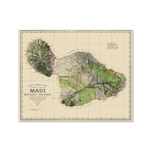 Maui Map Poster Topographic Hawaiian Islands Map Art Print Poster or ...