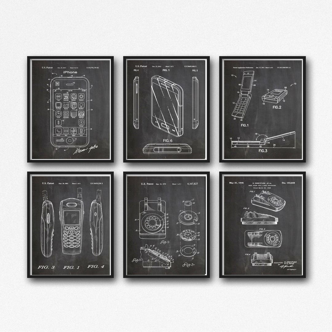 Phone Patent Prints Set of Phone Posters Apple iPhone Samsung Rotary ...